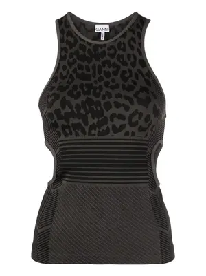 GANNI Leopard-jacquard Seamless Tank Top - Black