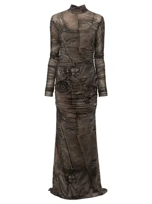Blumarine Graphic-print Ruched Maxi Dress - Green