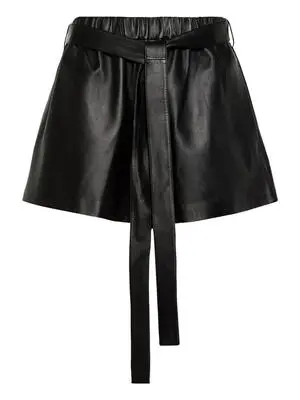 Red Valentino Belted Waist Leather Shorts - Black