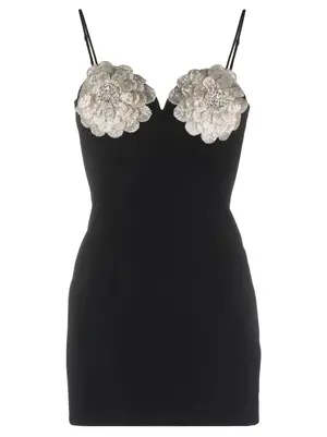 NISSA Floral-appliqué Crystal-embellished Minidress - Black