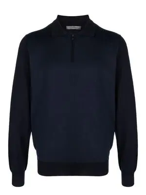 Corneliani Fine-knit Wool Polo Shirt - Blue