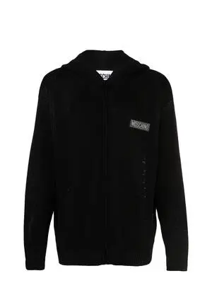 Moschino Logo-patch Open-knit Hoodie - Black