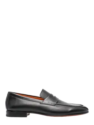 Santoni Leather Penny Loafers - Black