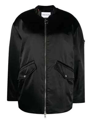 STAND STUDIO Prim Satin Bomber Jacket - Black