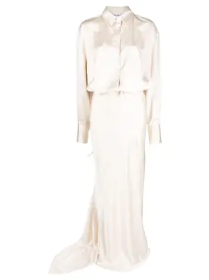 Attico Long-sleeve Satin Gown - Neutrals