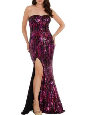 Dress The Population Nikita Sequin Gown - Fuchsia Multi