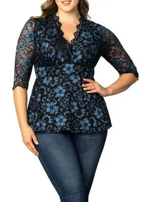KIYONNA Luxe Lace Peplum Top - Twilight Noir