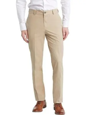 Berle Trim Fit Cotton Poplin Dress Pants - Khaki