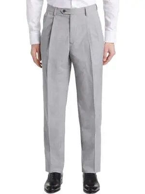 Berle Pleated Tropical Weight Wool Dress Pants - Light Grey