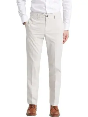 Berle Trim Fit Cotton Poplin Dress Pants - Stone