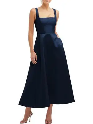 Dessy Collection Dessy Collection Square Neck Sateen Midi Gown Midnight
