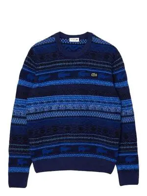Lacoste Patterned Striped Wool Blend Sweater - Uib Cobalt/multico