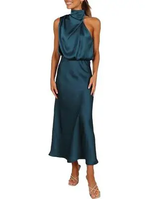 PETAL & PUP Annabelle Satin Midi Dress - Teal