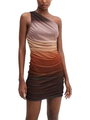 Mango Gradient One-shoulder Ruched Body-con Dress - Brown