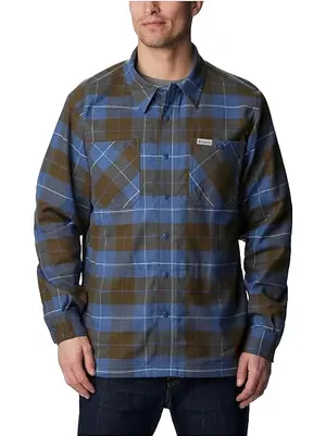 Columbia Cornell Woodstm Fleece Lined Shirt Jacket Men's Clothing Black Lumberjack Tartan Blue