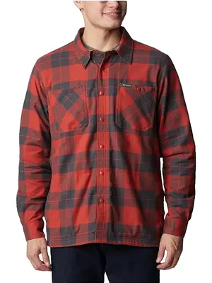 Columbia Cornell Woodstm Fleece Lined Shirt Jacket Men's Clothing Black Lumberjack Tartan Red