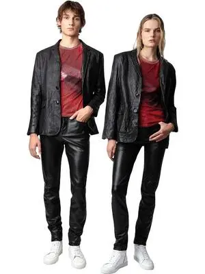 Zadig&Voltaire Valfried Crinkled Leather Blazer - Black