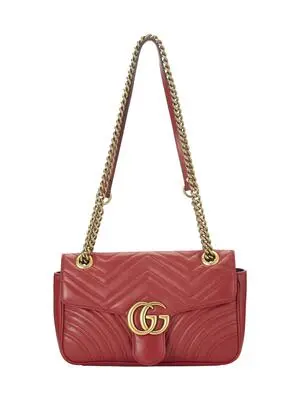 Gucci Small Leather GG Marmont Shoulder Bag Red