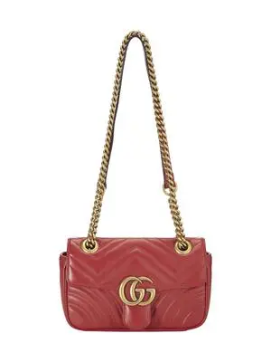 Gucci Small Leather GG Marmont Shoulder Bag Red