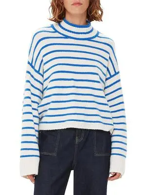Whistles Stripe Ribbed Knit Funnel Sweater - Blue/multi