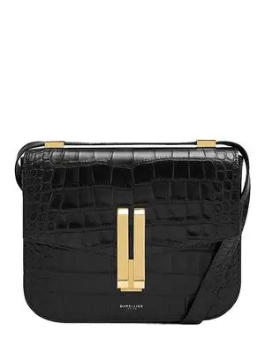 DEMELLIER Vancouver Leather Crossbody Bag Black Croc/gold
