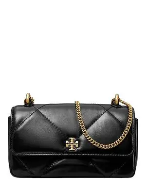 Tory Burch Mini Kira Diamond Quilted Leather Flap Bag - Black/gold