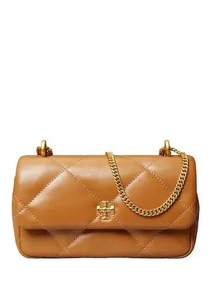 Tory Burch Mini Kira Diamond Quilted Leather Flap Bag Tan