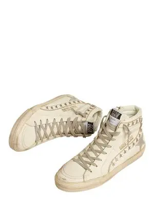 GOLDEN GOOSE Golden Goose Studded Slide High-Top Sneakers Optic White/silver