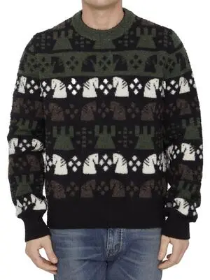 Burberry Chess Pattern Wool Blend Sweater Green