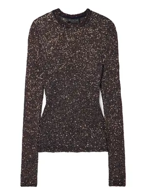 Balenciaga Sequined Stretch-knit Sweater - Brown