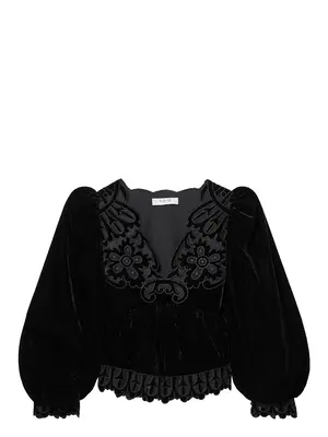 Sea Dana Tulle-trimmed Embroidered Velvet Blouse - Black