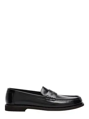 Brunello Cucinelli Leather Monili Penny Loafers - Black