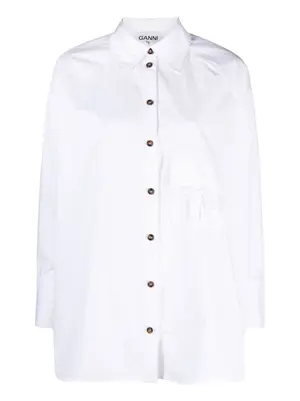 GANNI Raglan-sleeved Organic Cotton Shirt - White
