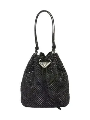 Prada Crystal-embellished Drawstring Bucket Bag - Black