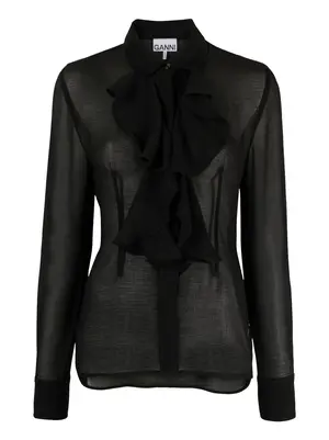 GANNI Ruffled Chiffon Shirt - Black
