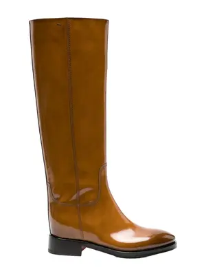 Santoni Patent Leather Knee-high Boots - Brown