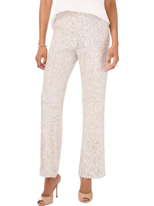 Vince Camuto Sequin Flare Leg Pants - Silver