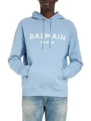 Balmain Organic Cotton Logo Graphic Hoodie - Slj Pale Blue/white