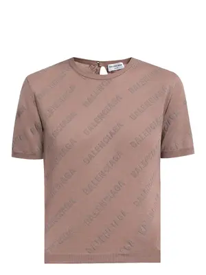Balenciaga All-over Logo Knitted Top - Brown