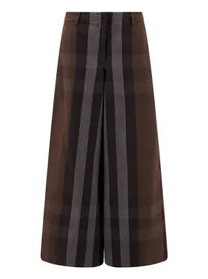 Burberry Checked Wide Leg Canvas Pants - Brown