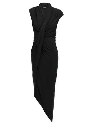 Balenciaga Draped Jersey Crêpe Midi Dress - Black