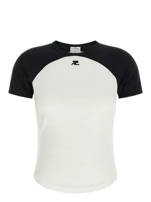 COURREGES Circle Contrast T-shirt - White/black