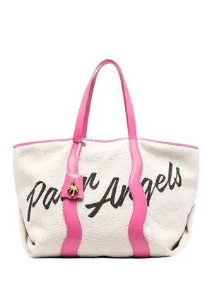 Palm Angels Logo Printed Tote Bag - White
