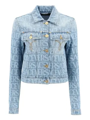 Versace All-over Logo Denim Jacket - Blue