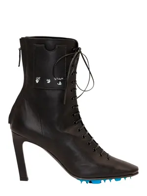 Off White Leather Heel Boots - Black