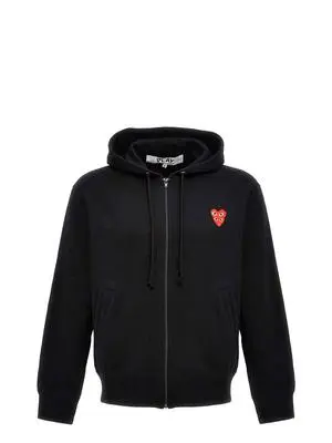 Play Comme Des Garcon Double Heart Zip-up Hoodie - Black