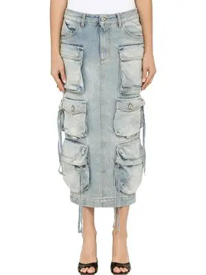 Attico Denim Cargo Midi Skirt - Light Blue