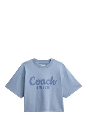 COACH Cursive Signature Cropped T-Shirt Blue