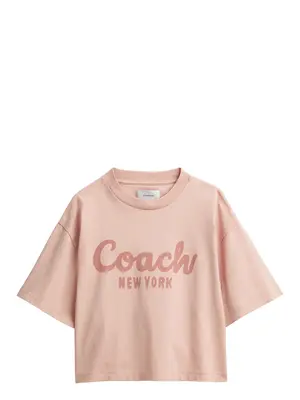 COACH Cursive Signature Cropped T-Shirt Pink