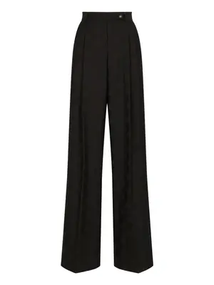 Dolce & Gabbana Logo-jacquard Wool Palazzo Pants - Black